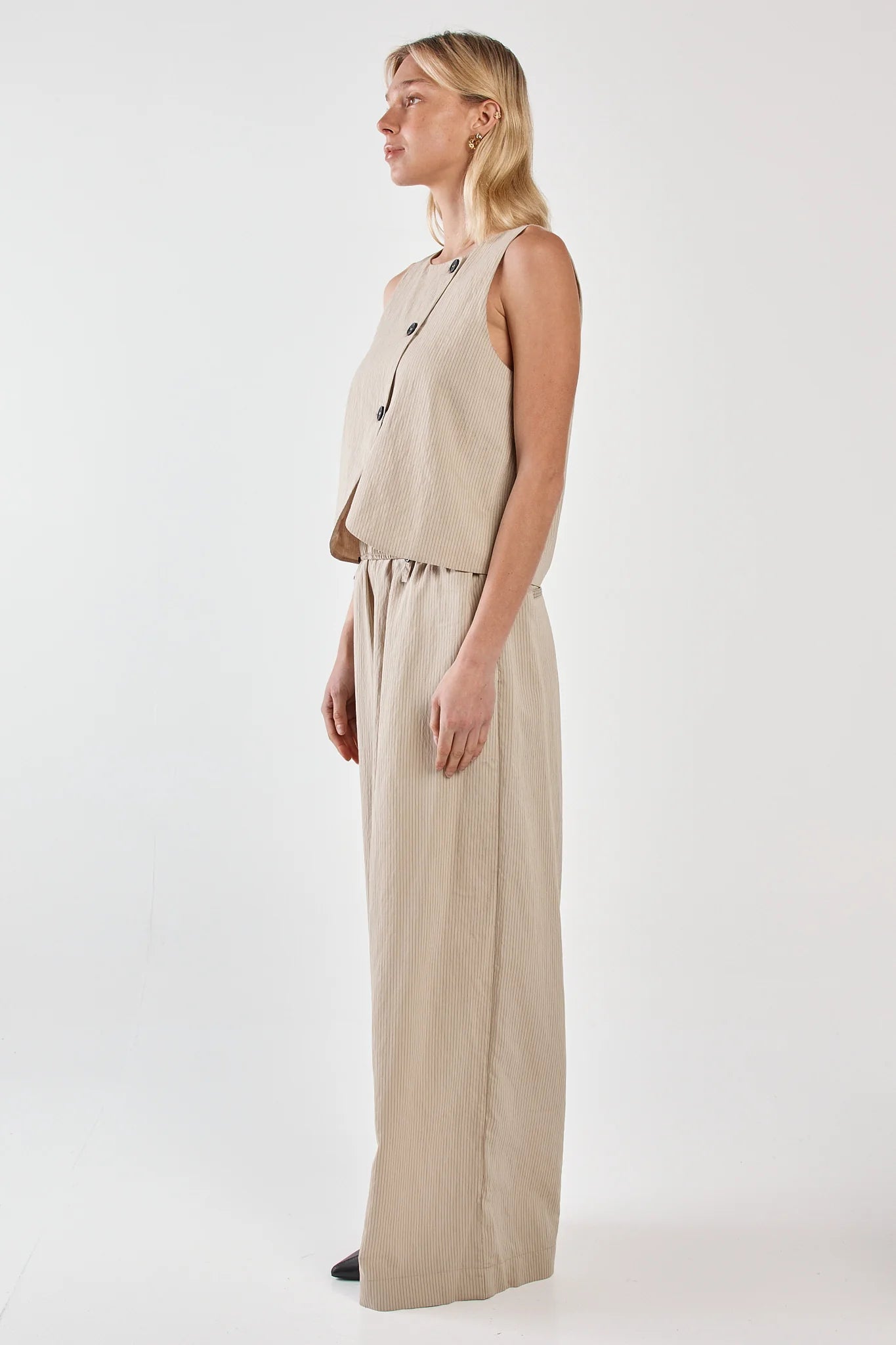 Sass Renee Button Wrap Vest | Beige Black Stripe – Lizzy's This n That